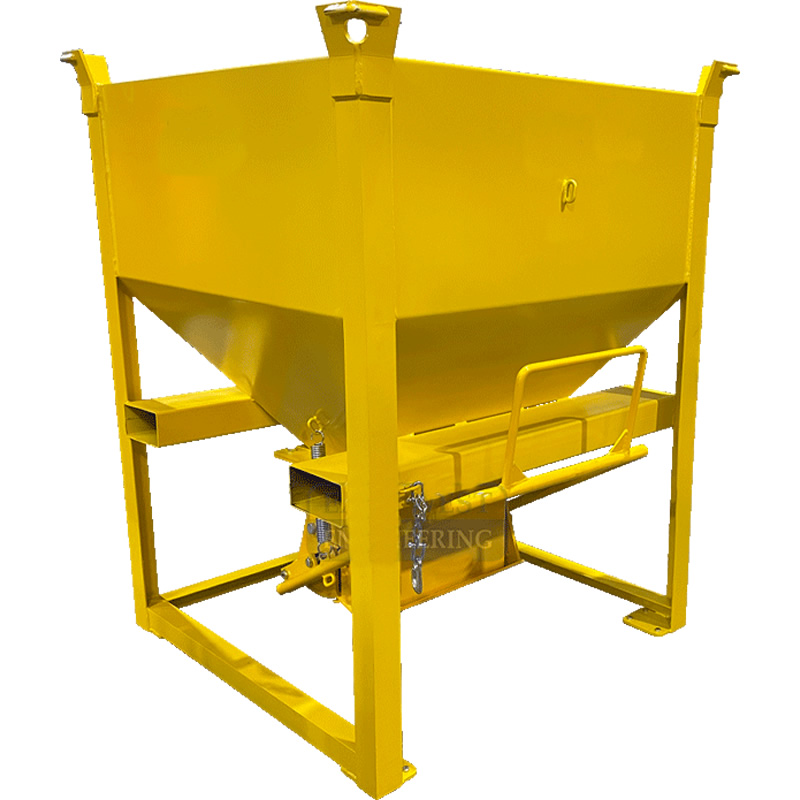 Hopper Bin with Clamshell Opening Mechanism