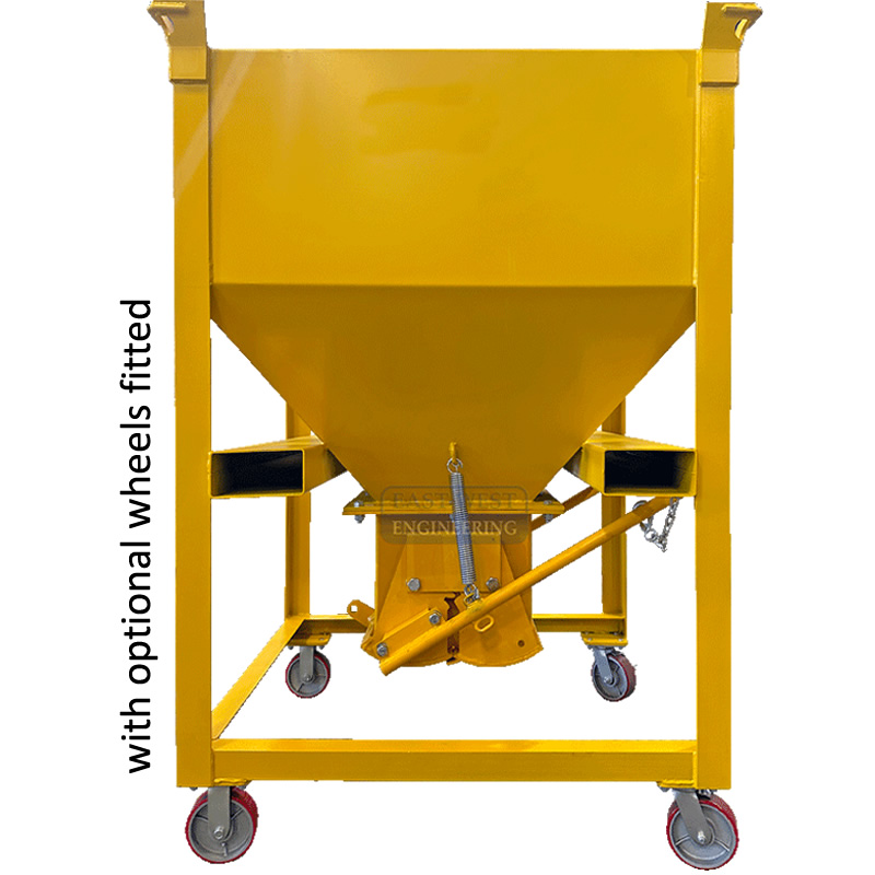 Hopper Bin with Clamshell Opening Mechanism
